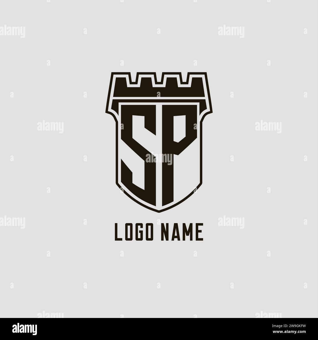 Monogram SP with shield fortress logo design style vector graphic Stock ...