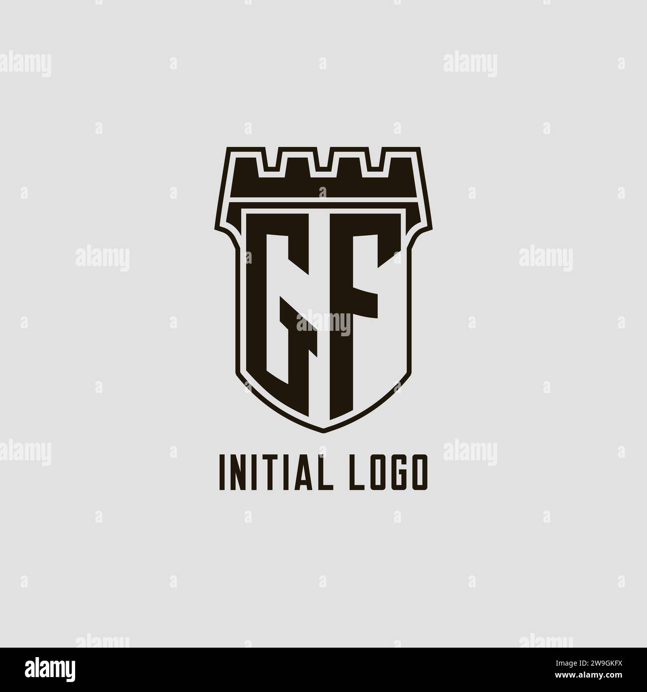 Monogram GF with shield fortress logo design style vector graphic Stock ...