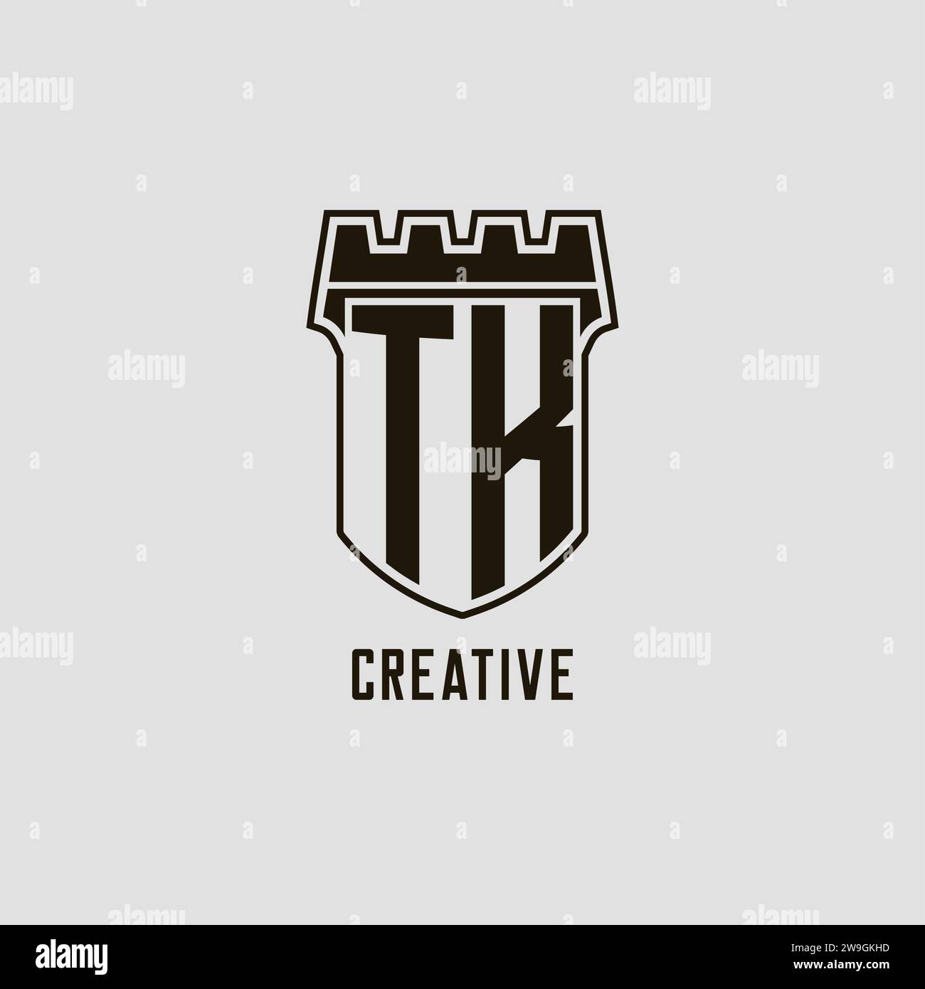 Monogram TK with shield fortress logo design style vector graphic Stock ...