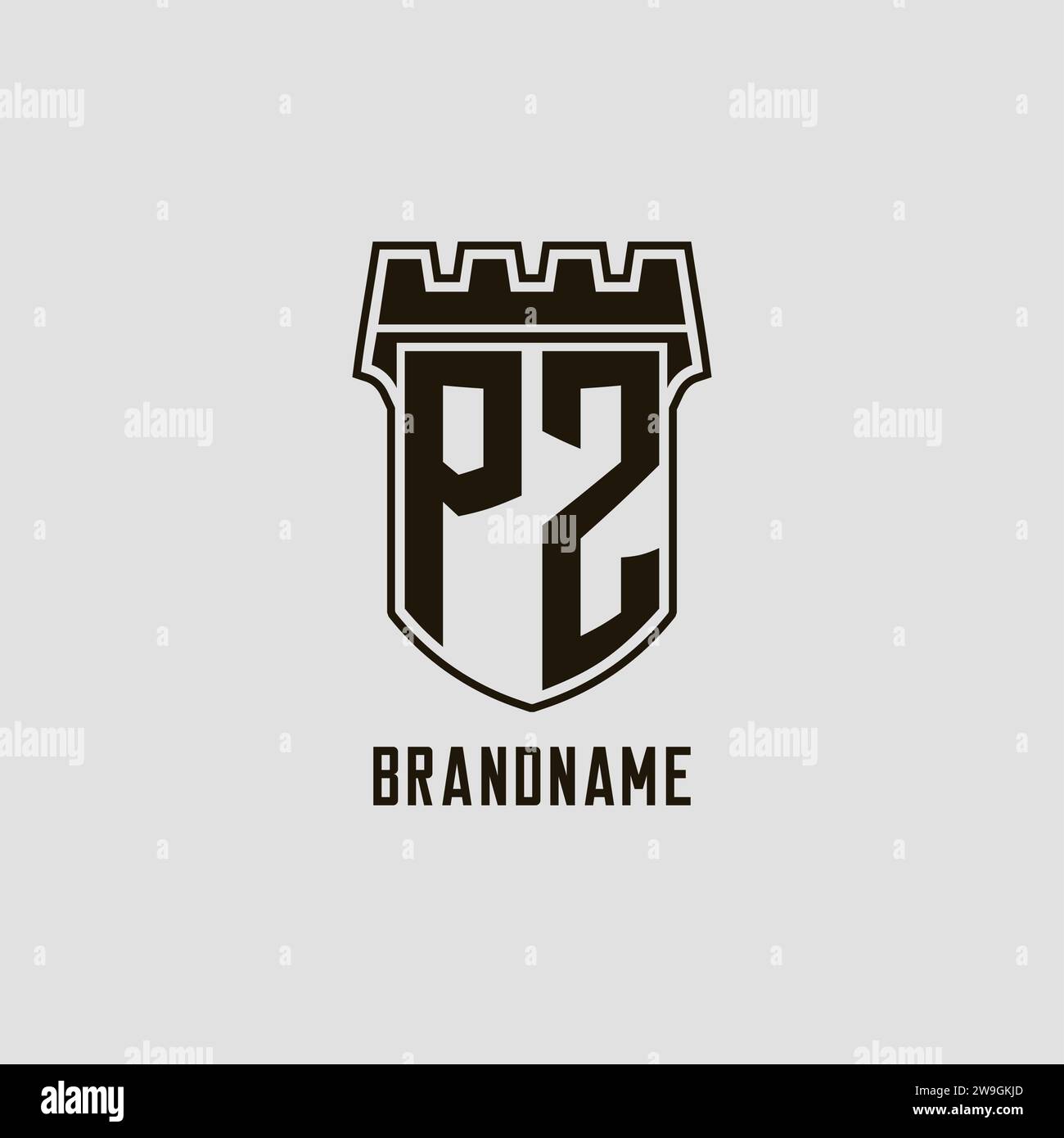 Monogram PZ with shield fortress logo design style vector graphic Stock ...