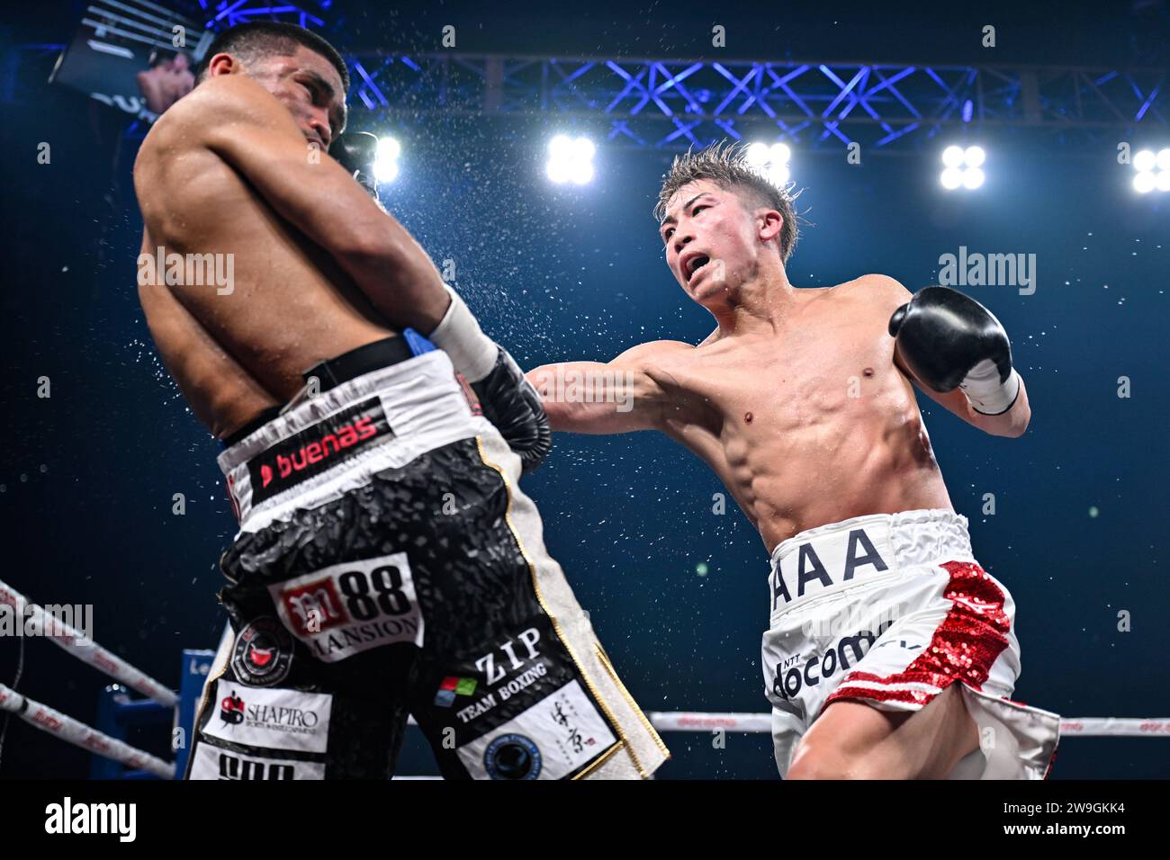 WBC and WBO super bantamweight champion Naoya Inoue (R) of Japan and ...