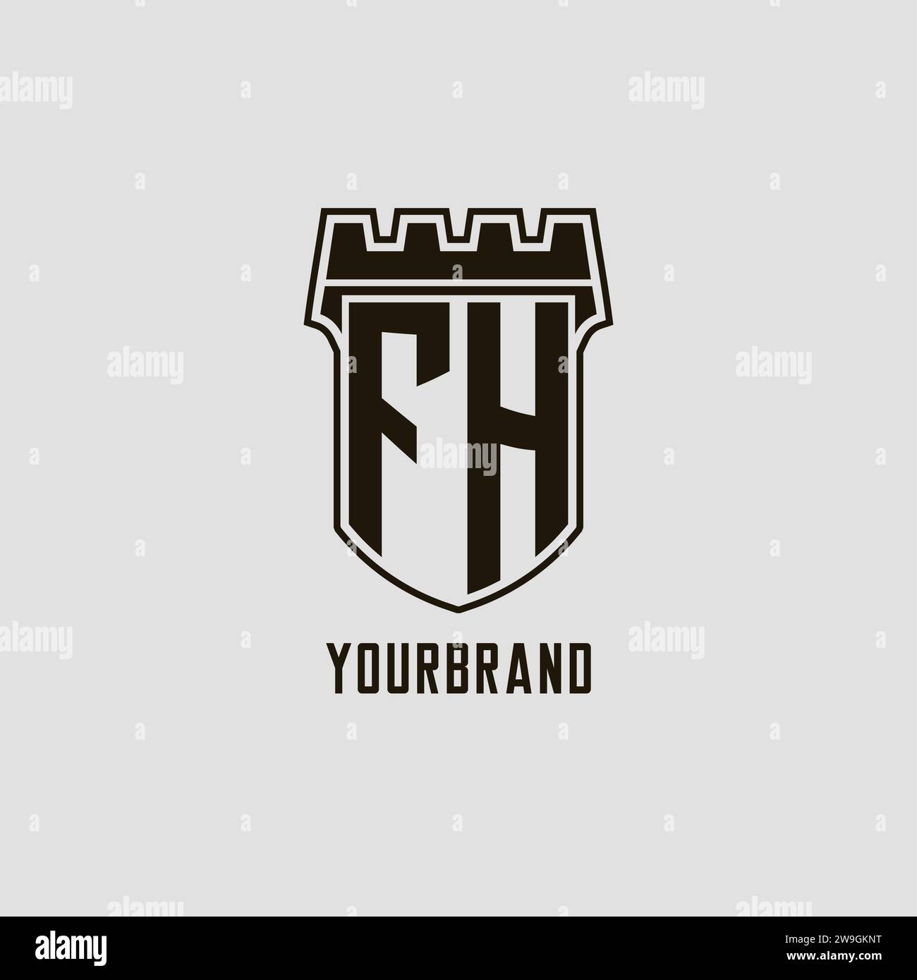 Monogram FH with shield fortress logo design style vector graphic Stock ...