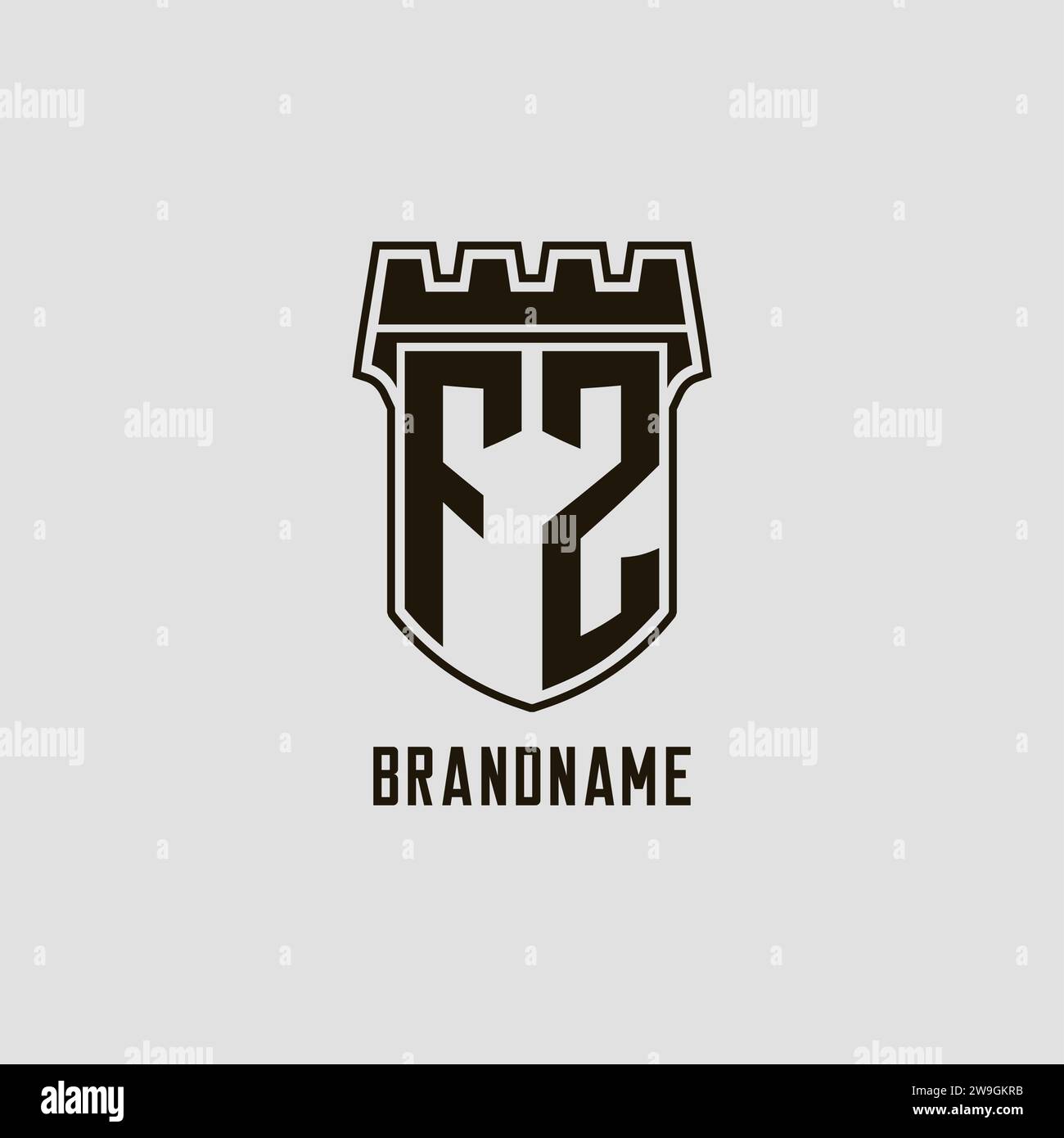 Monogram FZ with shield fortress logo design style vector graphic Stock ...