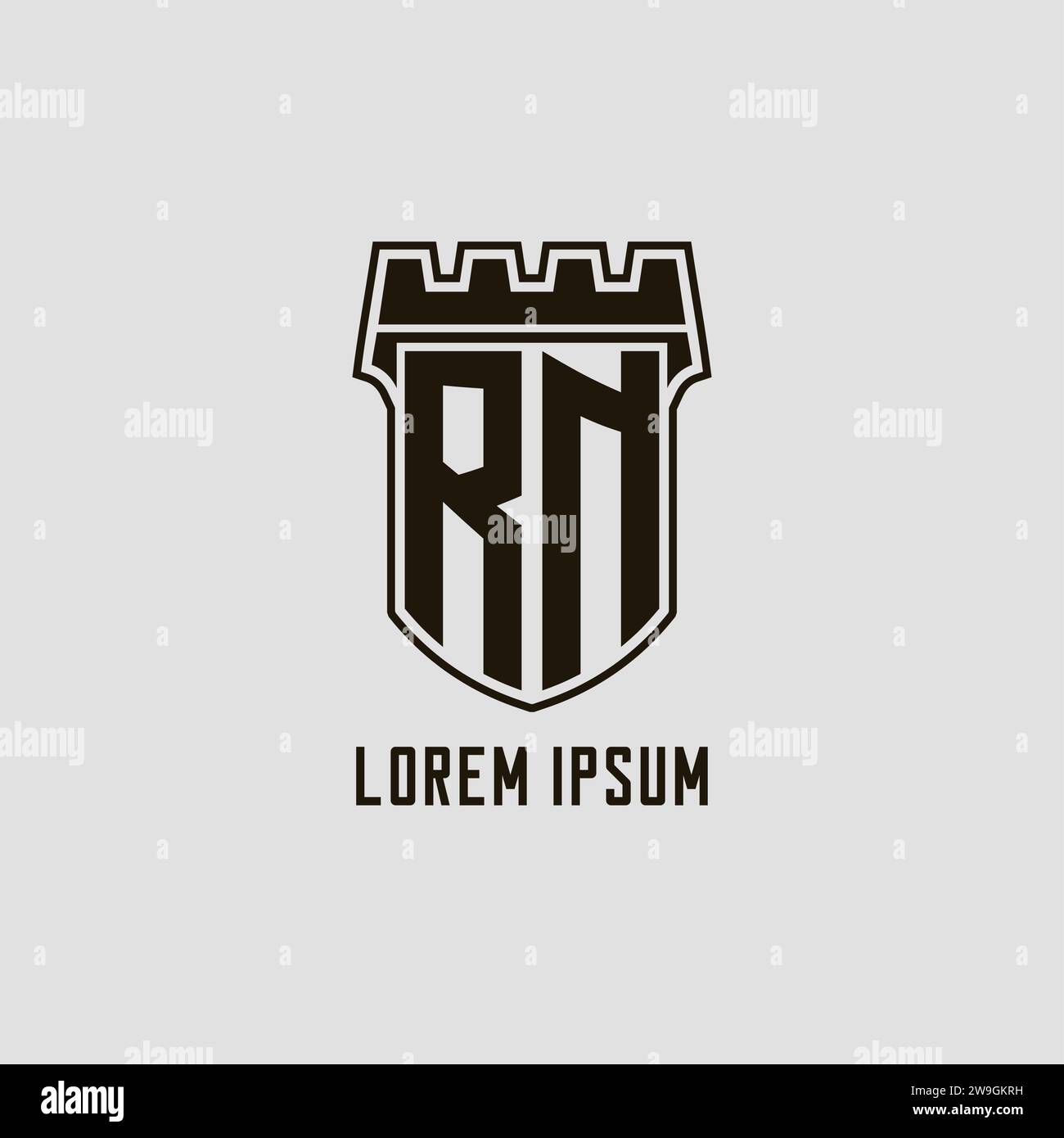 Monogram RN with shield fortress logo design style vector graphic Stock ...