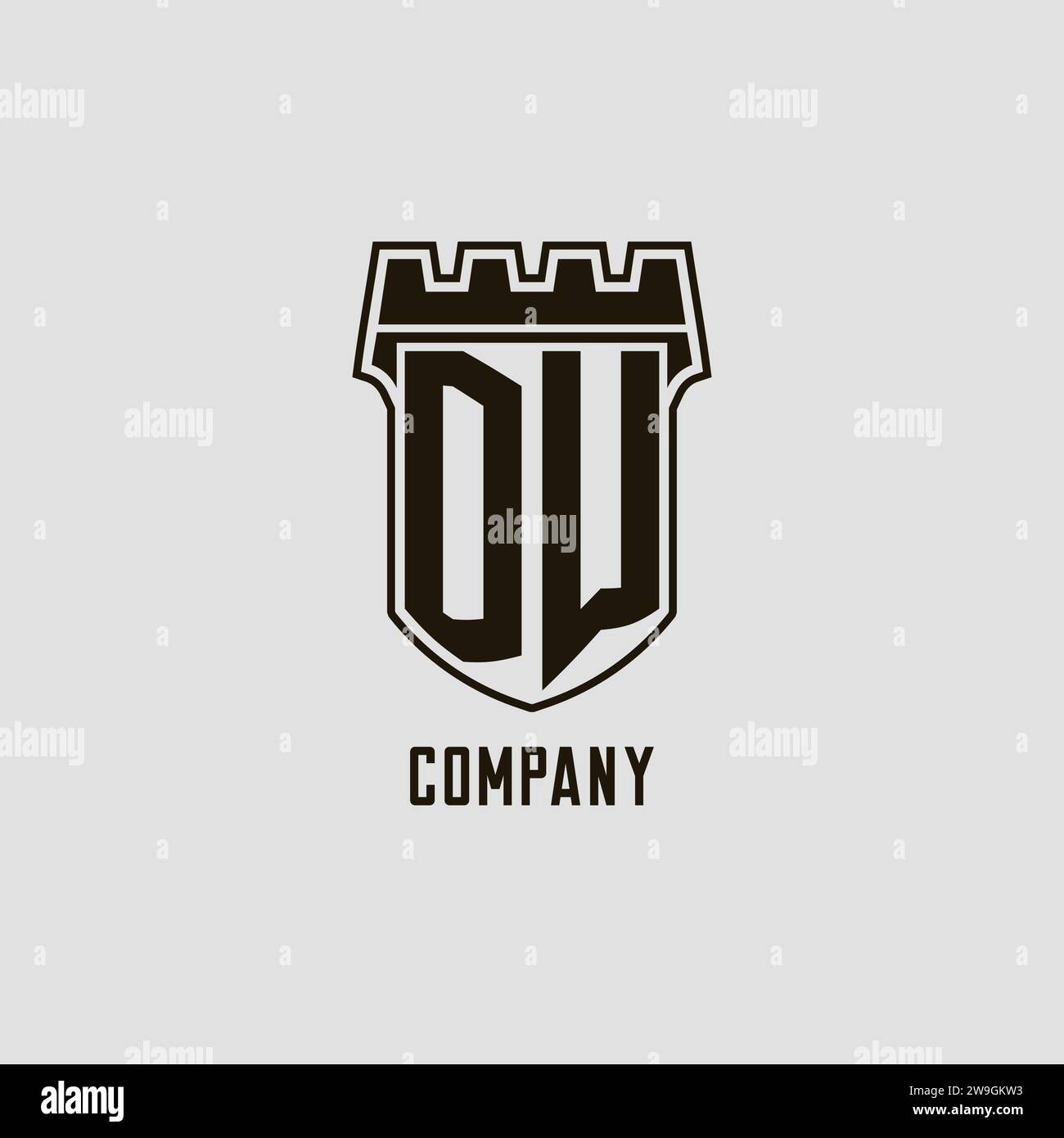 Monogram DW with shield fortress logo design style vector graphic Stock ...