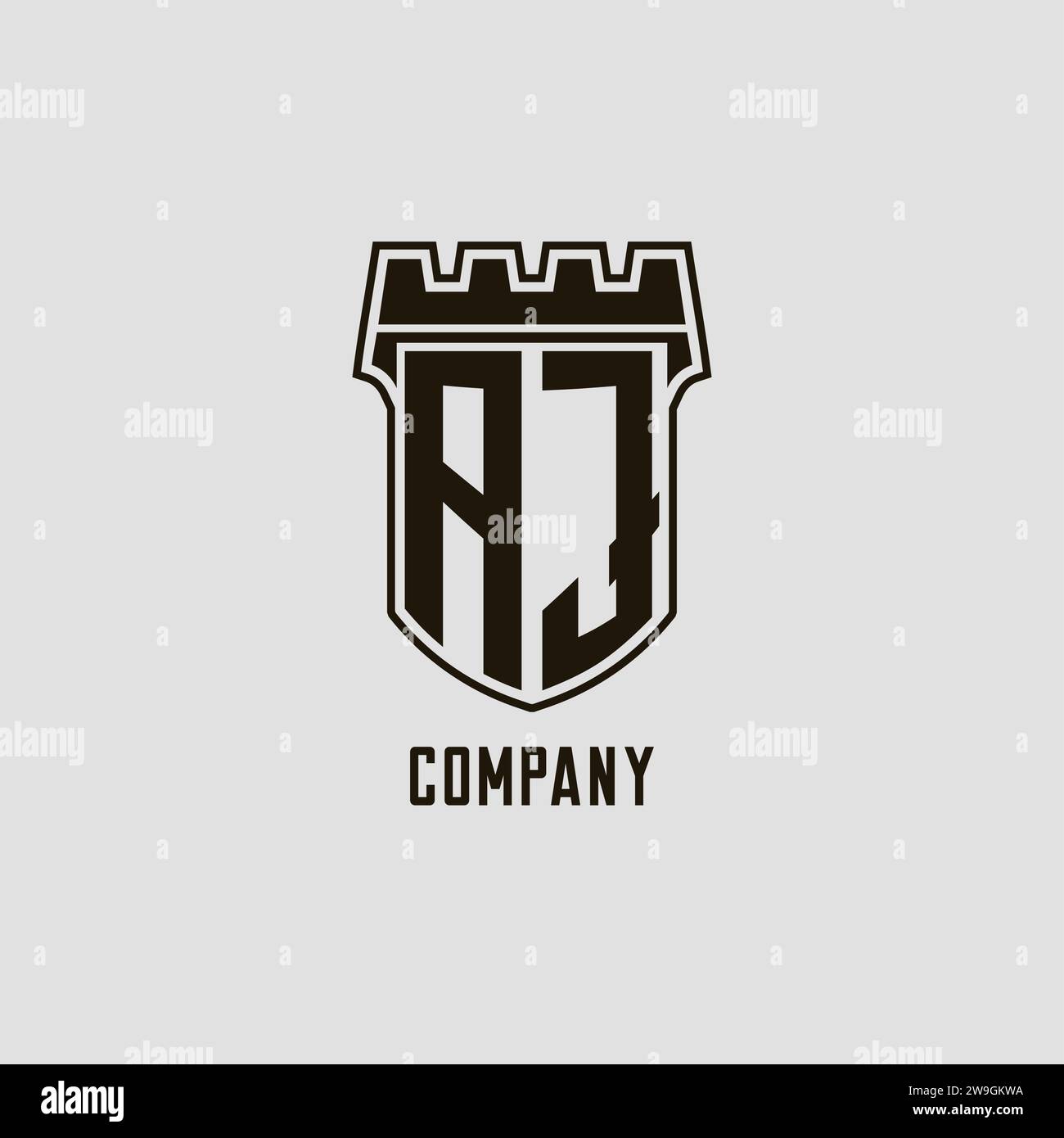 Monogram AJ with shield fortress logo design style vector graphic Stock ...