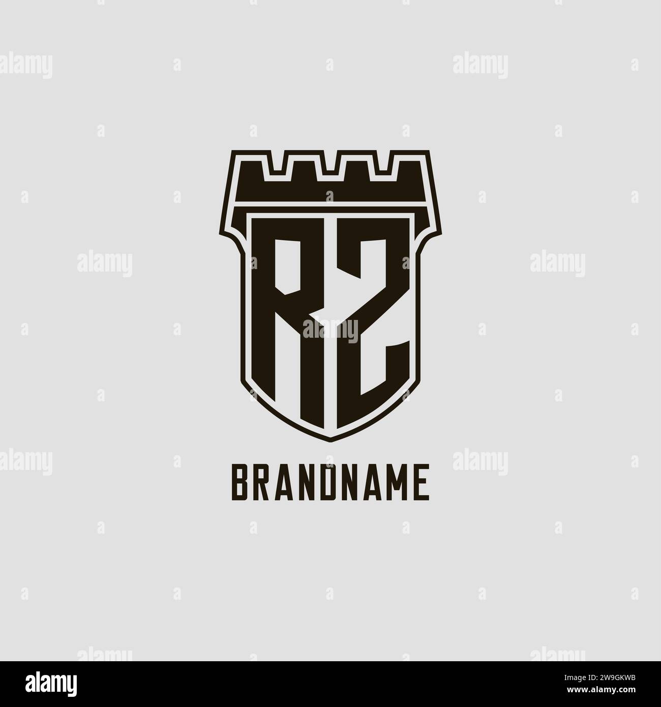 Monogram RZ with shield fortress logo design style vector graphic Stock ...