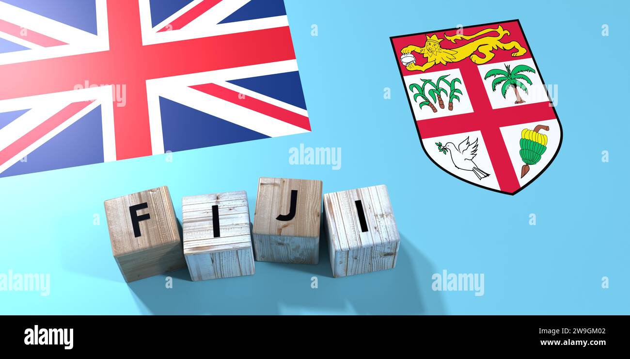 Fiji - wooden cubes and country flag - 3D illustration Stock Photo - Alamy