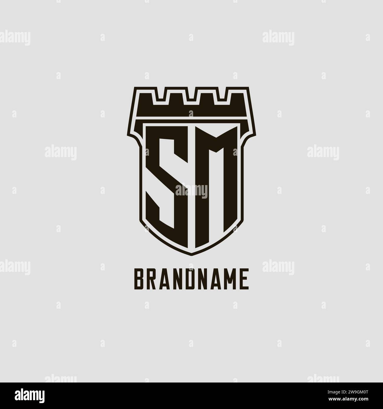 Monogram SM with shield fortress logo design style vector graphic Stock ...