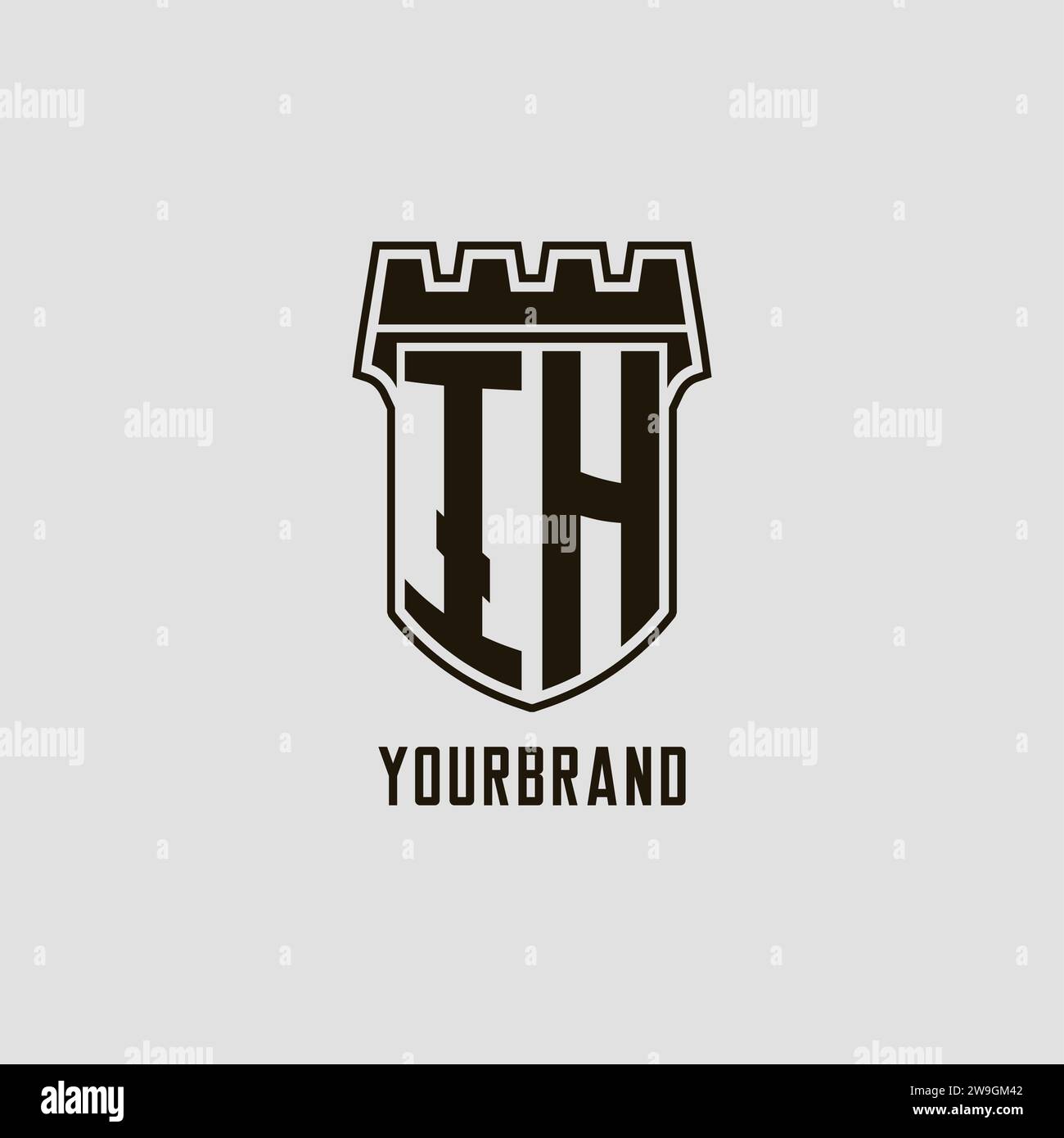Monogram IH with shield fortress logo design style vector graphic Stock ...