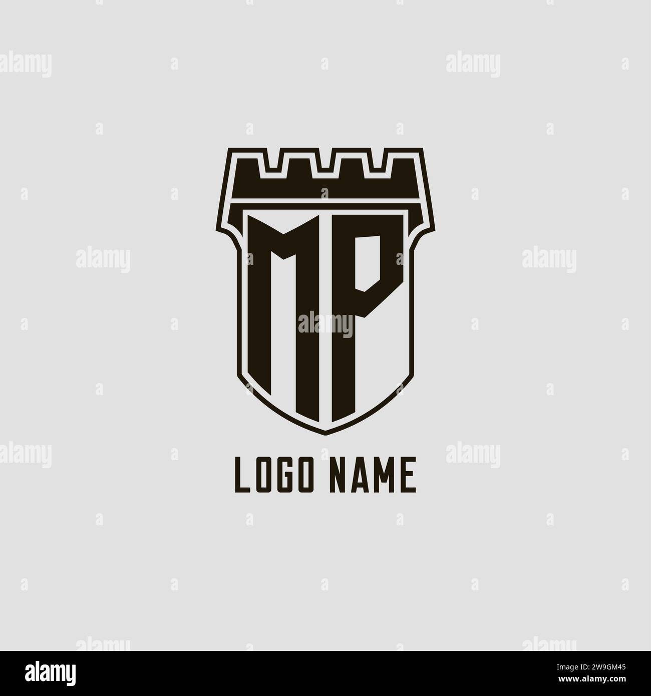 Monogram MP with shield fortress logo design style vector graphic Stock ...
