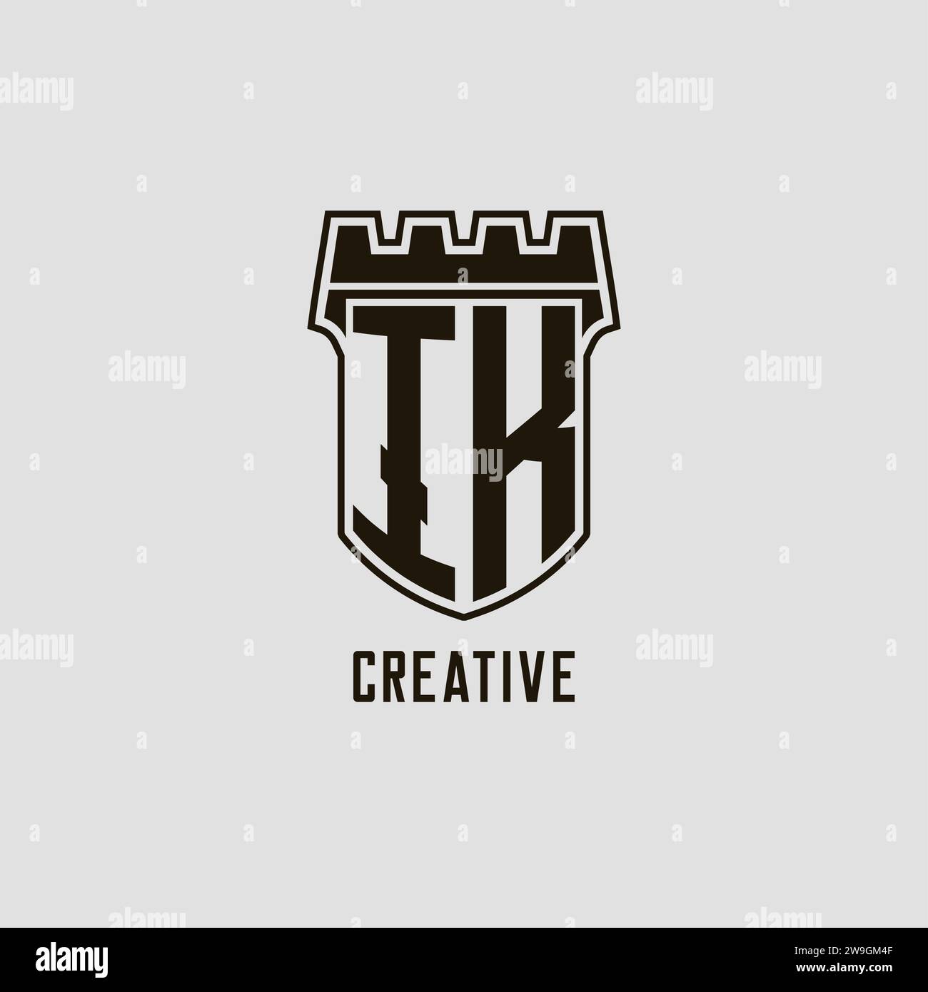 Monogram IK with shield fortress logo design style vector graphic Stock ...