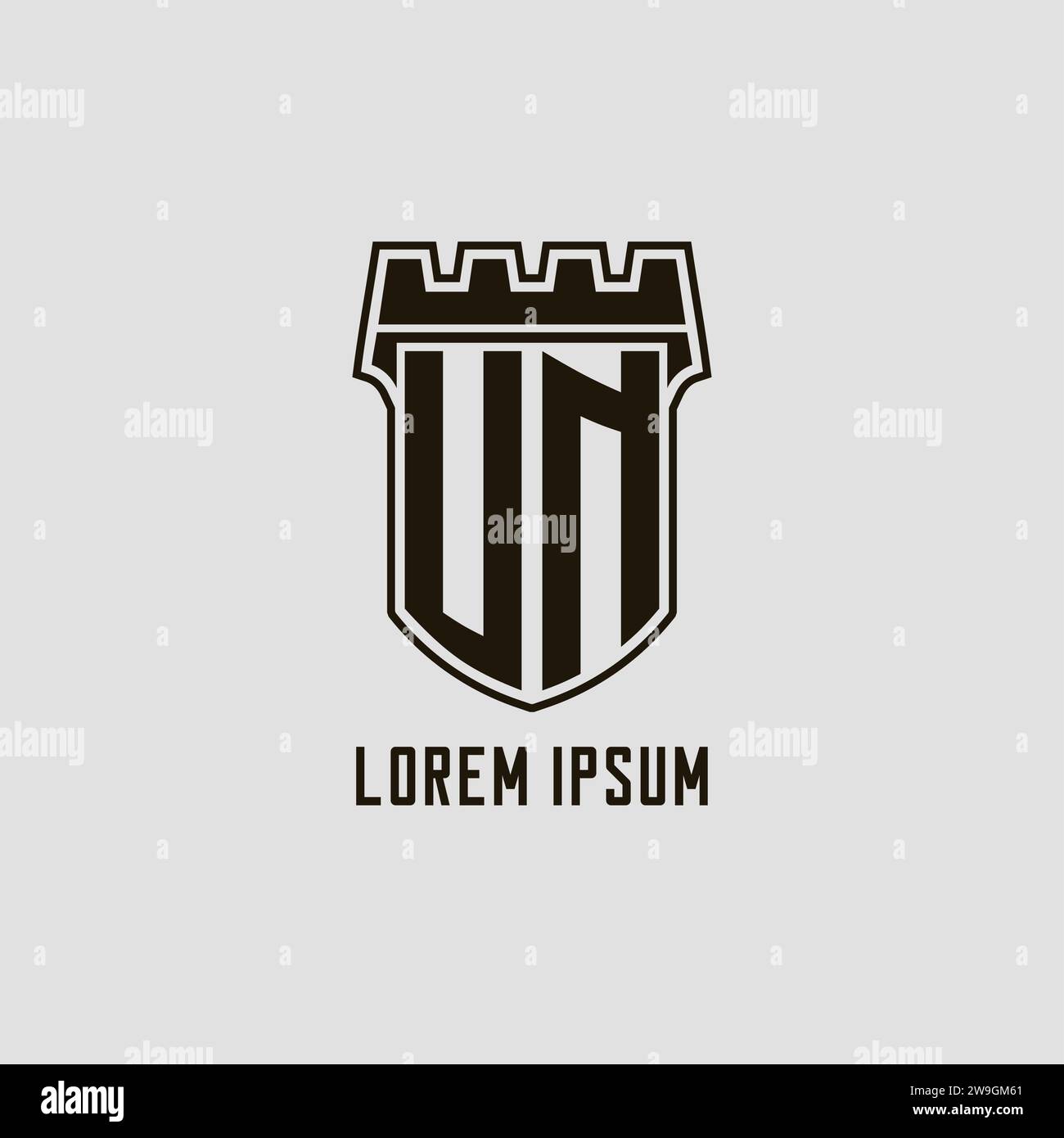 Monogram UN with shield fortress logo design style vector graphic Stock ...