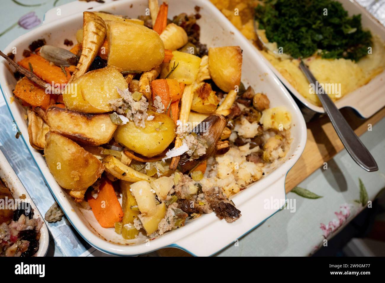 Vegetable leftovers on a kitchen table, to be eaten on Boxing Day ...