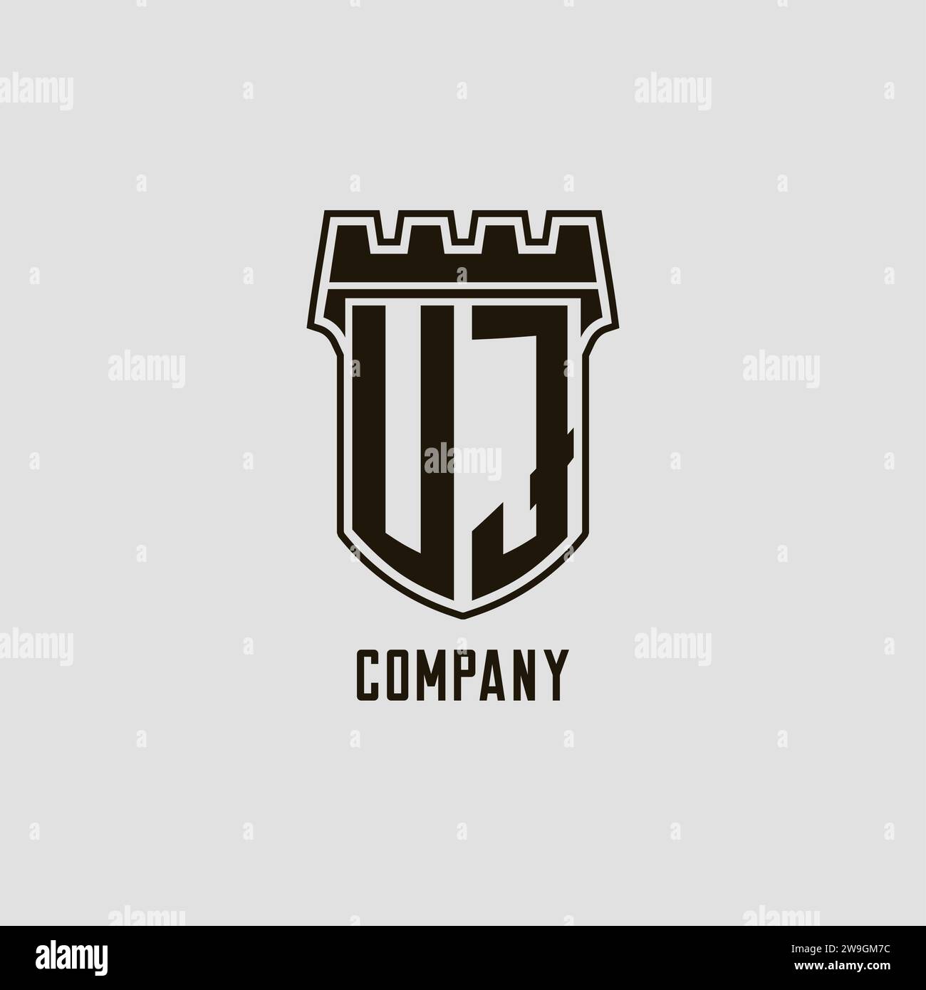 Monogram UJ with shield fortress logo design style vector graphic Stock ...