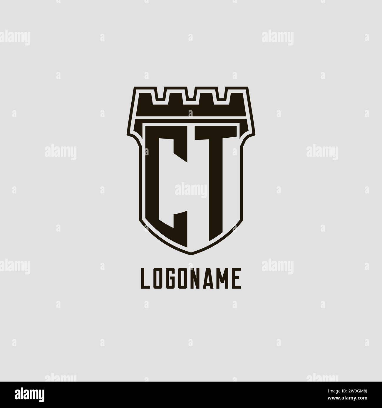 Monogram CT with shield fortress logo design style vector graphic Stock ...