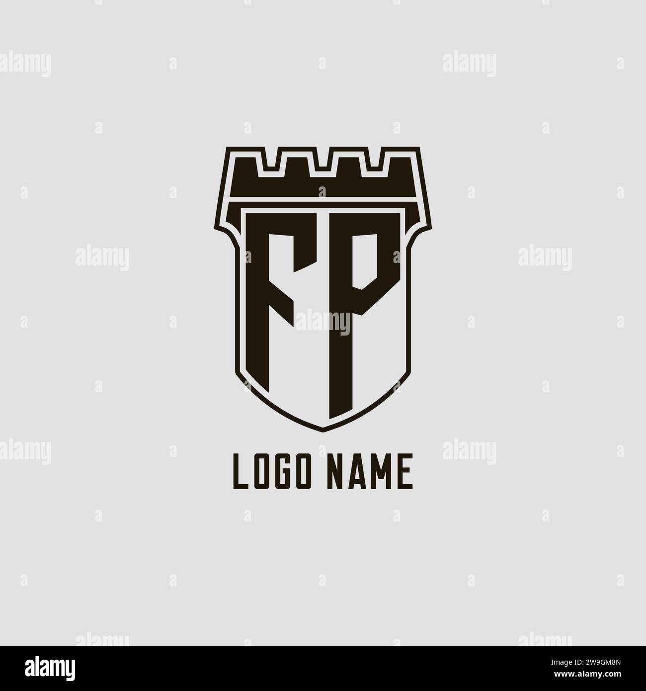 Monogram FP with shield fortress logo design style vector graphic Stock ...