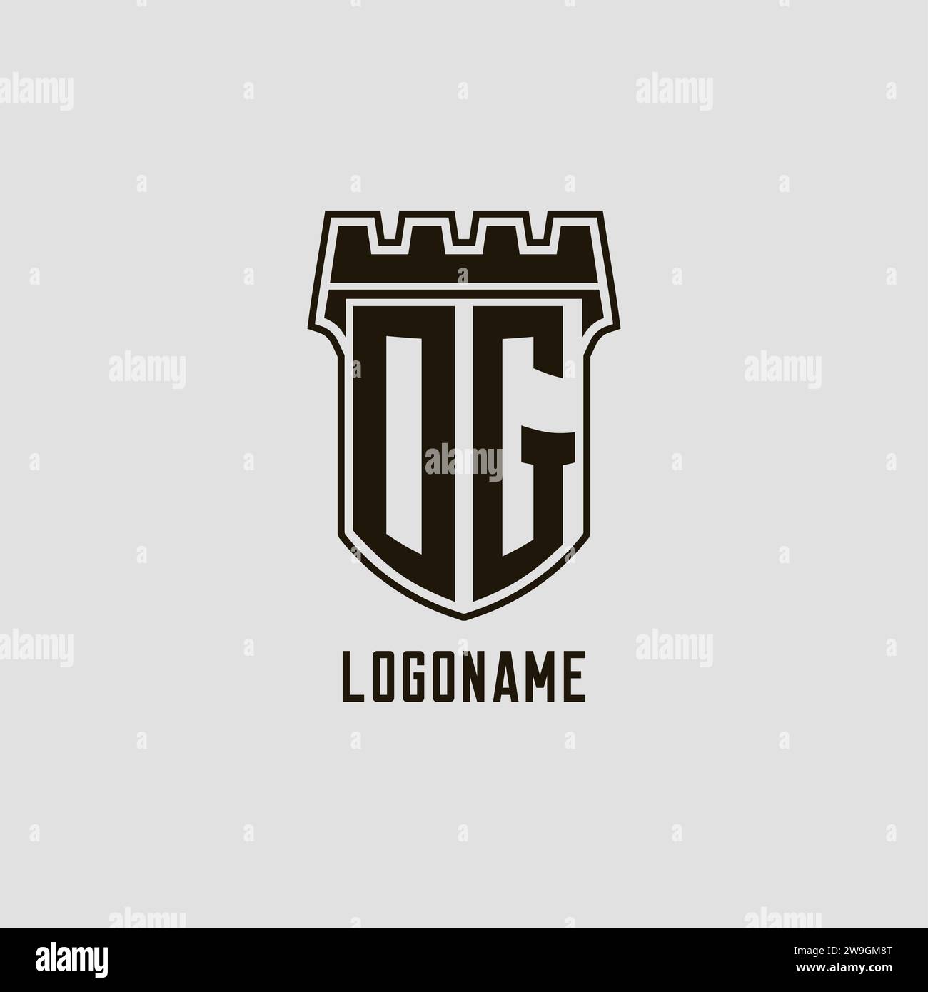 Monogram OG with shield fortress logo design style vector graphic Stock ...