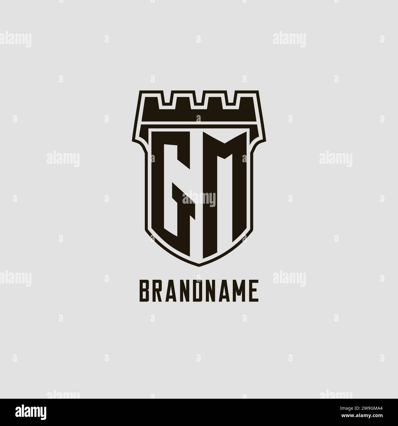 Monogram GM with shield fortress logo design style vector graphic Stock ...