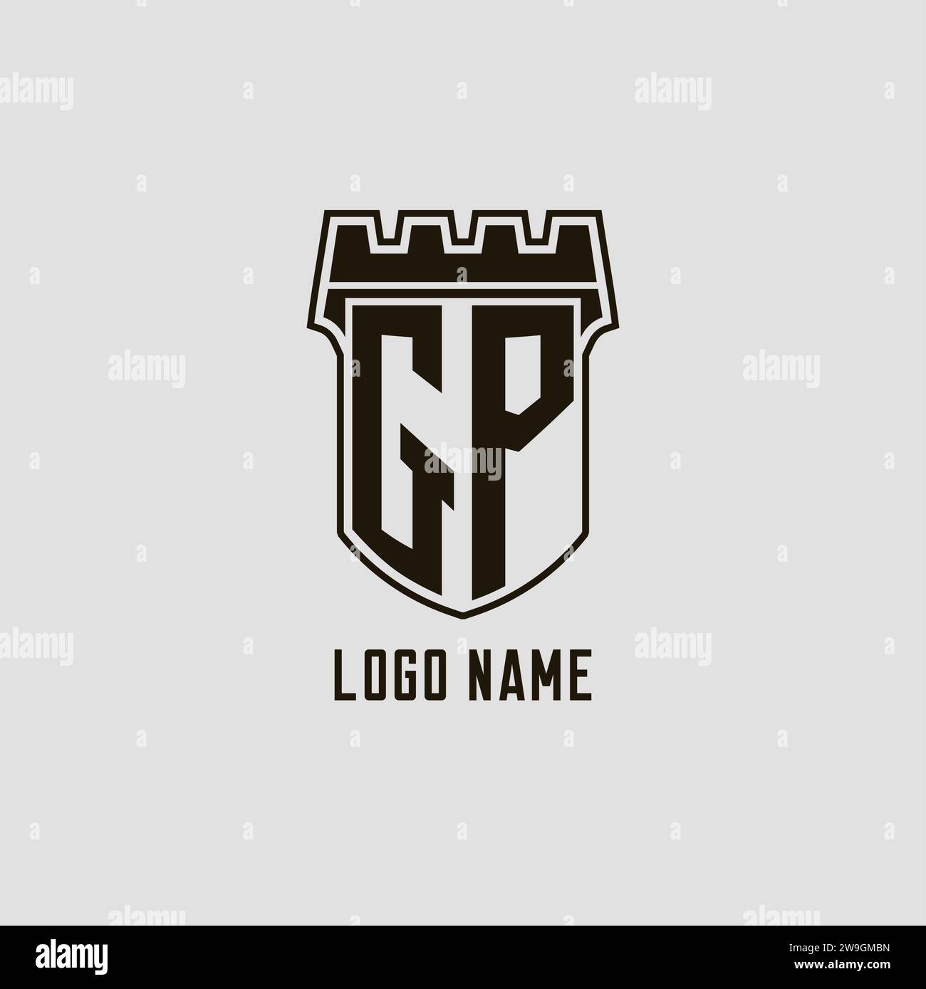 Monogram GP with shield fortress logo design style vector graphic Stock ...