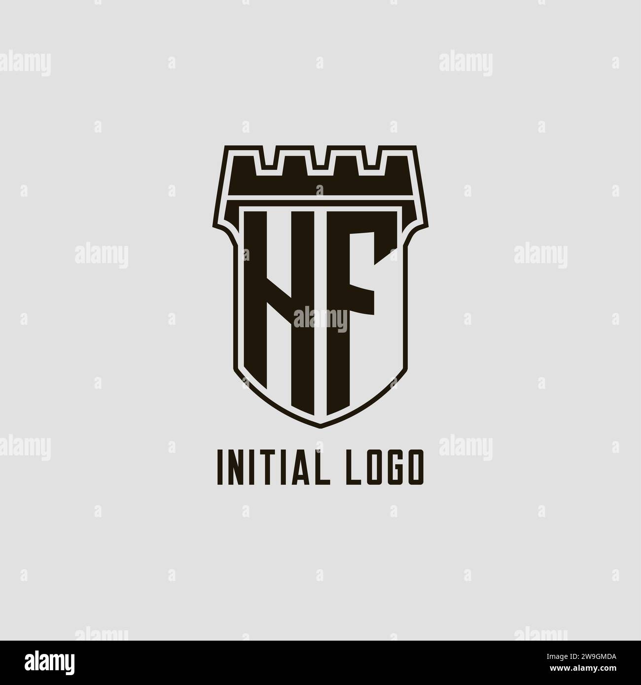 Monogram HF with shield fortress logo design style vector graphic Stock ...