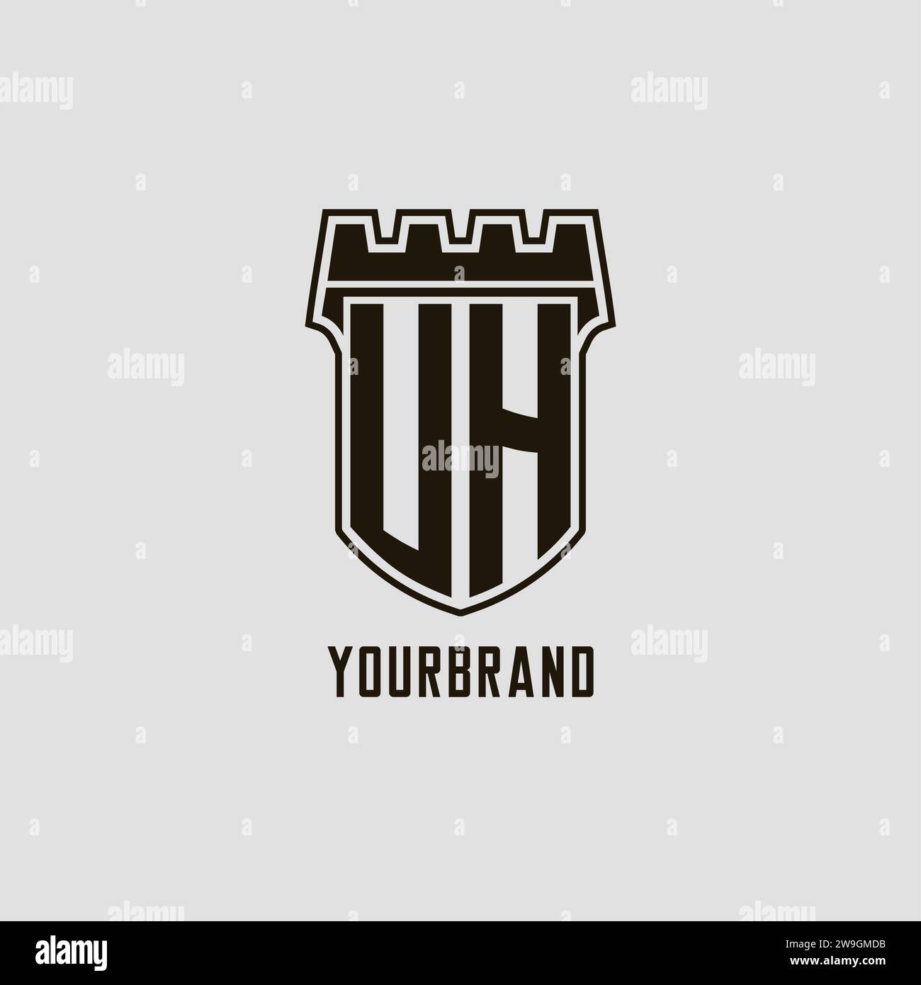 Monogram UH with shield fortress logo design style vector graphic Stock ...