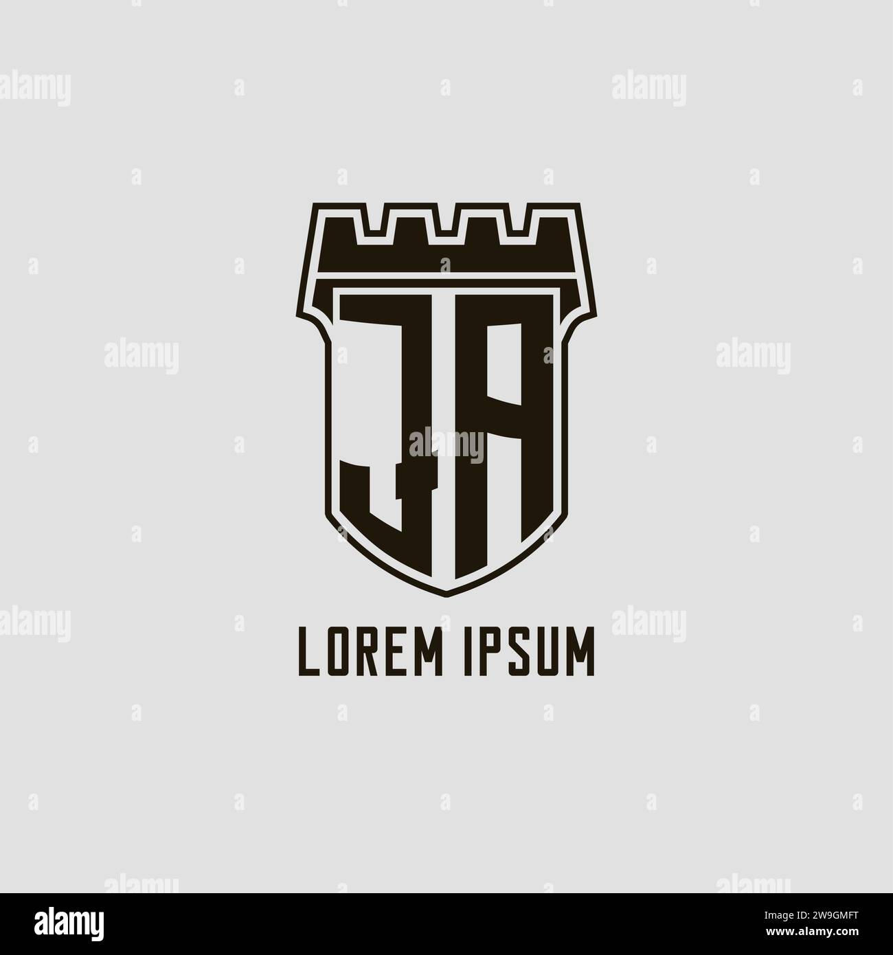 Monogram JA with shield fortress logo design style vector graphic Stock ...