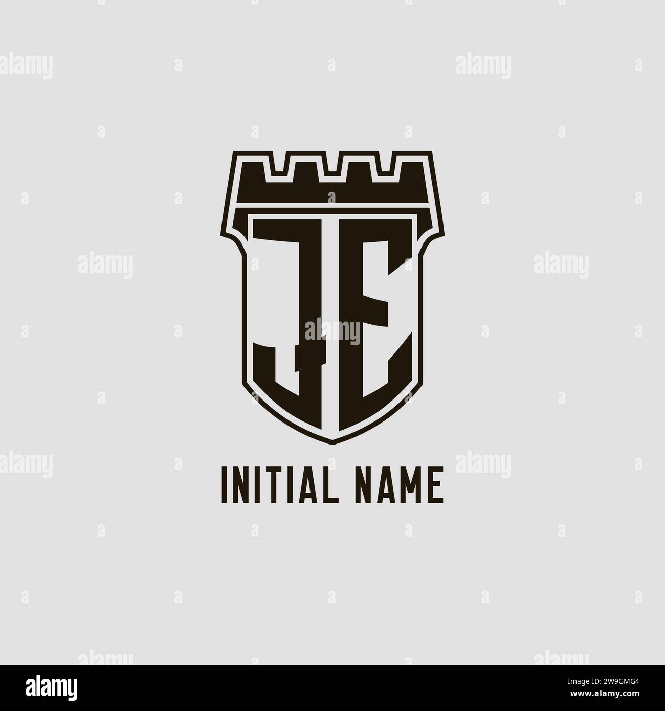 Monogram JE with shield fortress logo design style vector graphic Stock ...
