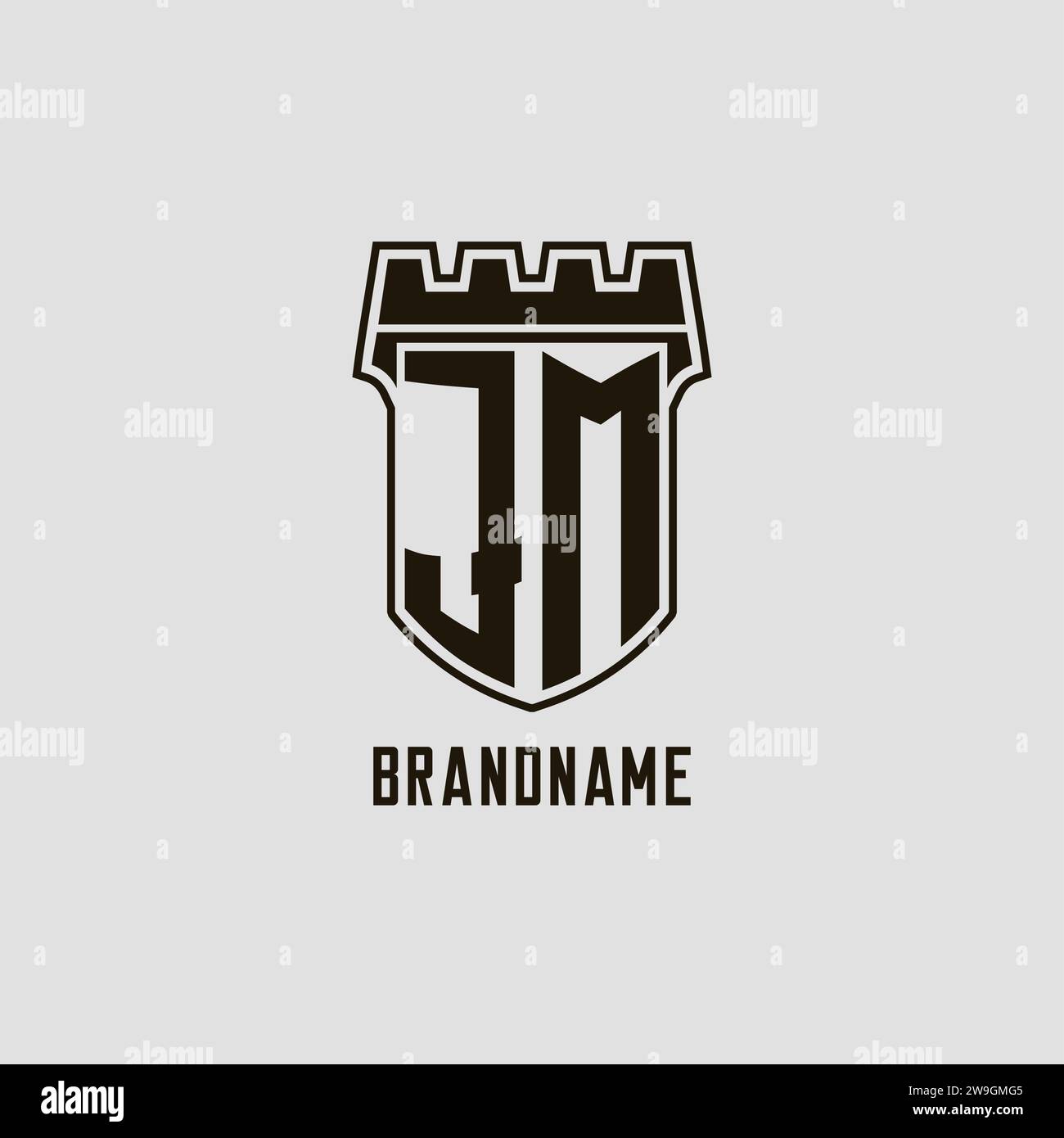 Monogram JM with shield fortress logo design style vector graphic Stock ...