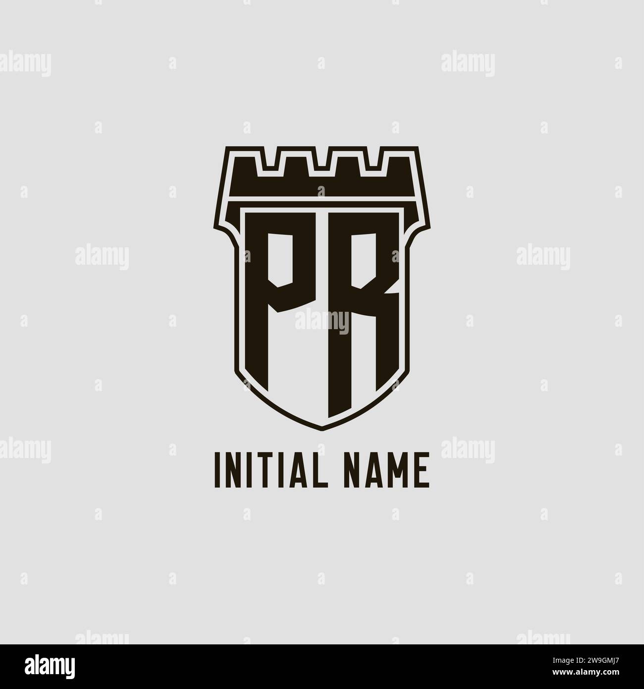Monogram PR with shield fortress logo design style vector graphic Stock ...