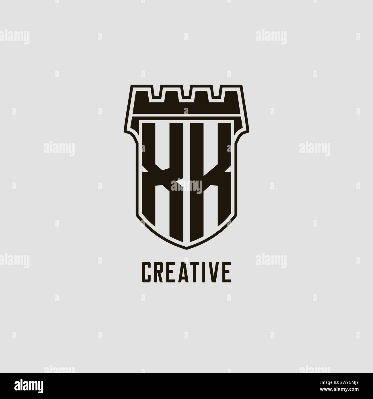Monogram XK with shield fortress logo design style vector graphic Stock ...