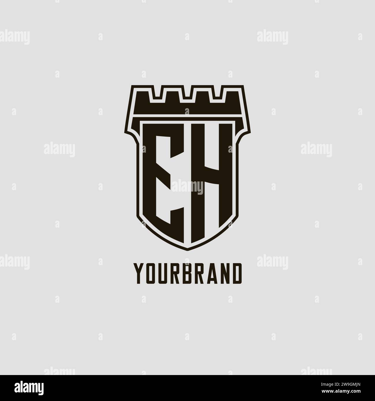Monogram EH with shield fortress logo design style vector graphic Stock ...