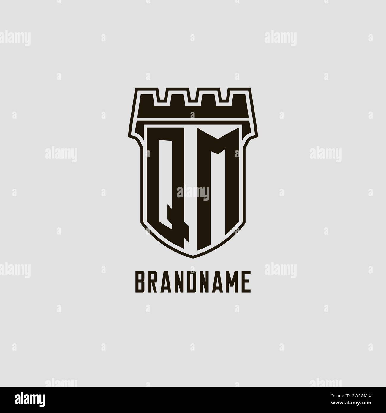 Monogram QM with shield fortress logo design style vector graphic Stock ...