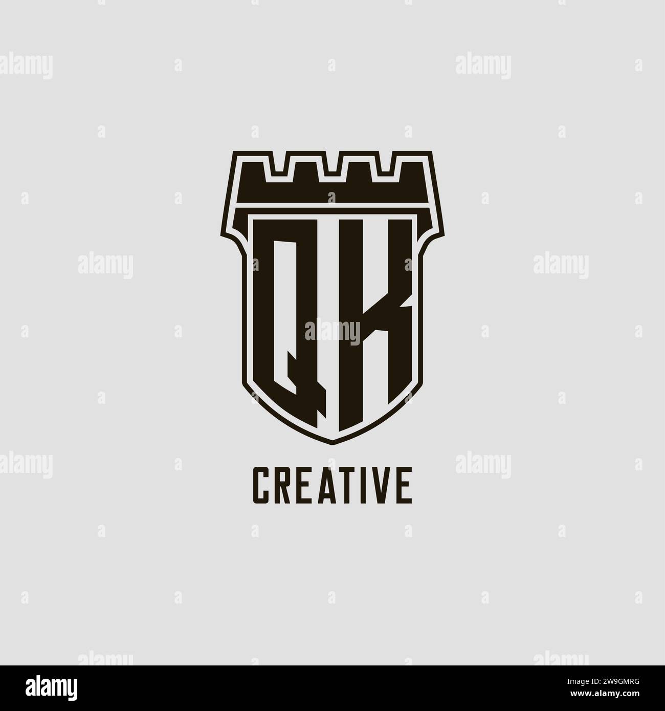 Monogram QK with shield fortress logo design style vector graphic Stock ...