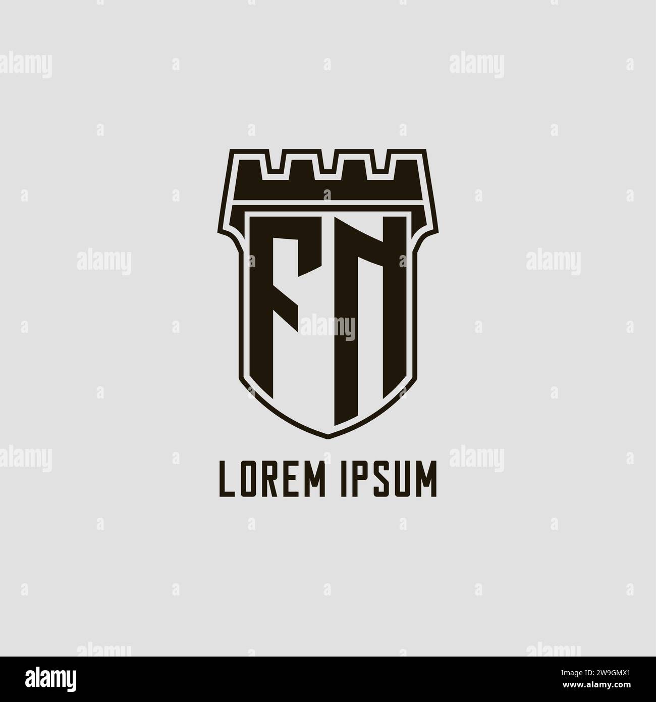 Monogram FN with shield fortress logo design style vector graphic Stock ...