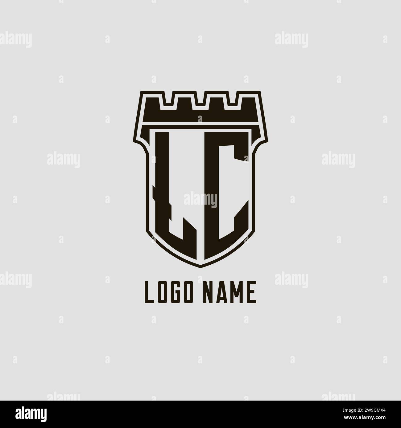 Monogram LC with shield fortress logo design style vector graphic Stock ...
