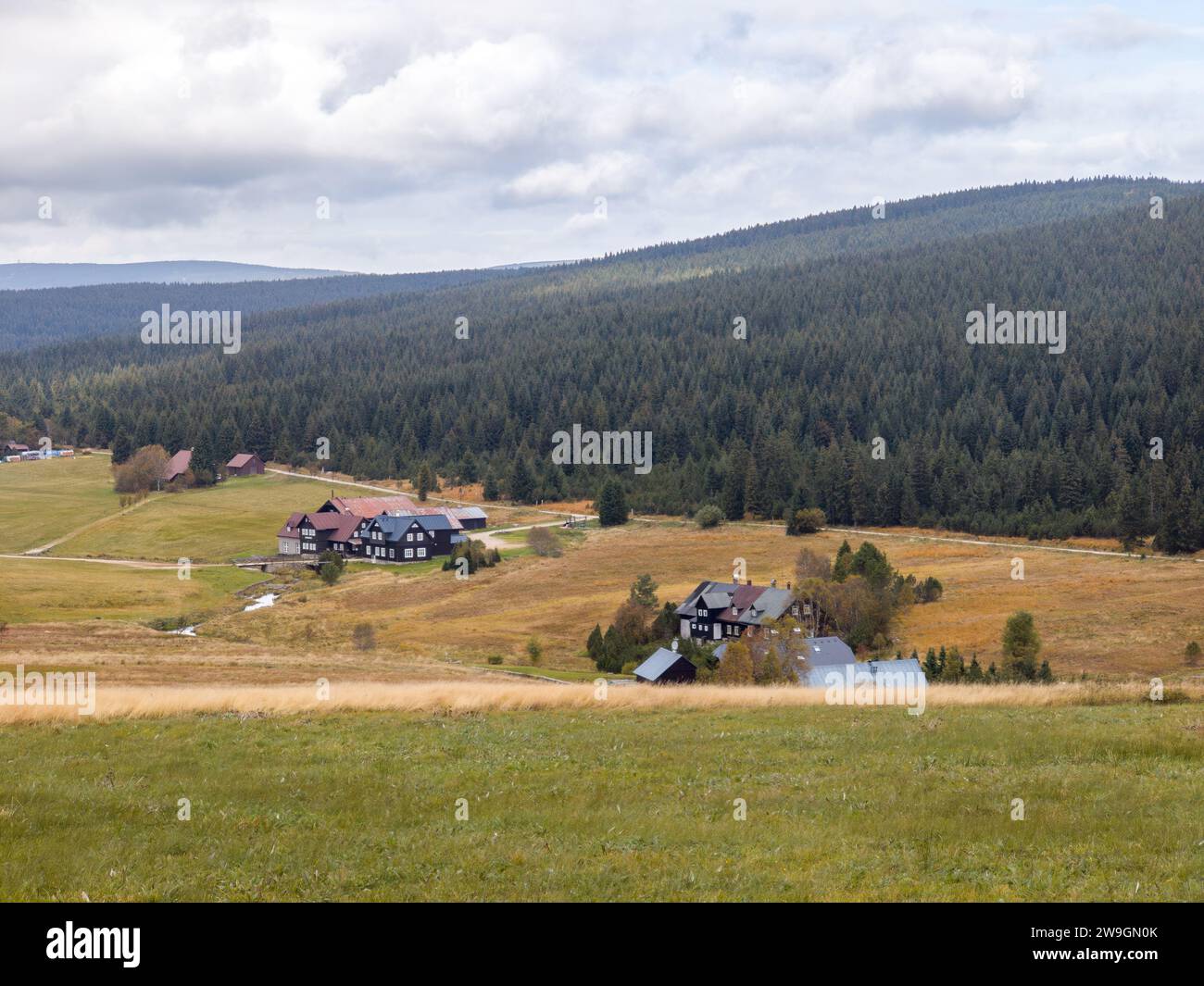 Mountain landscape in the spring in the Jizera Mountains, Jizerka ...