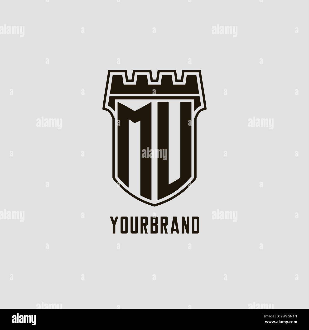Monogram MU with shield fortress logo design style vector graphic Stock ...