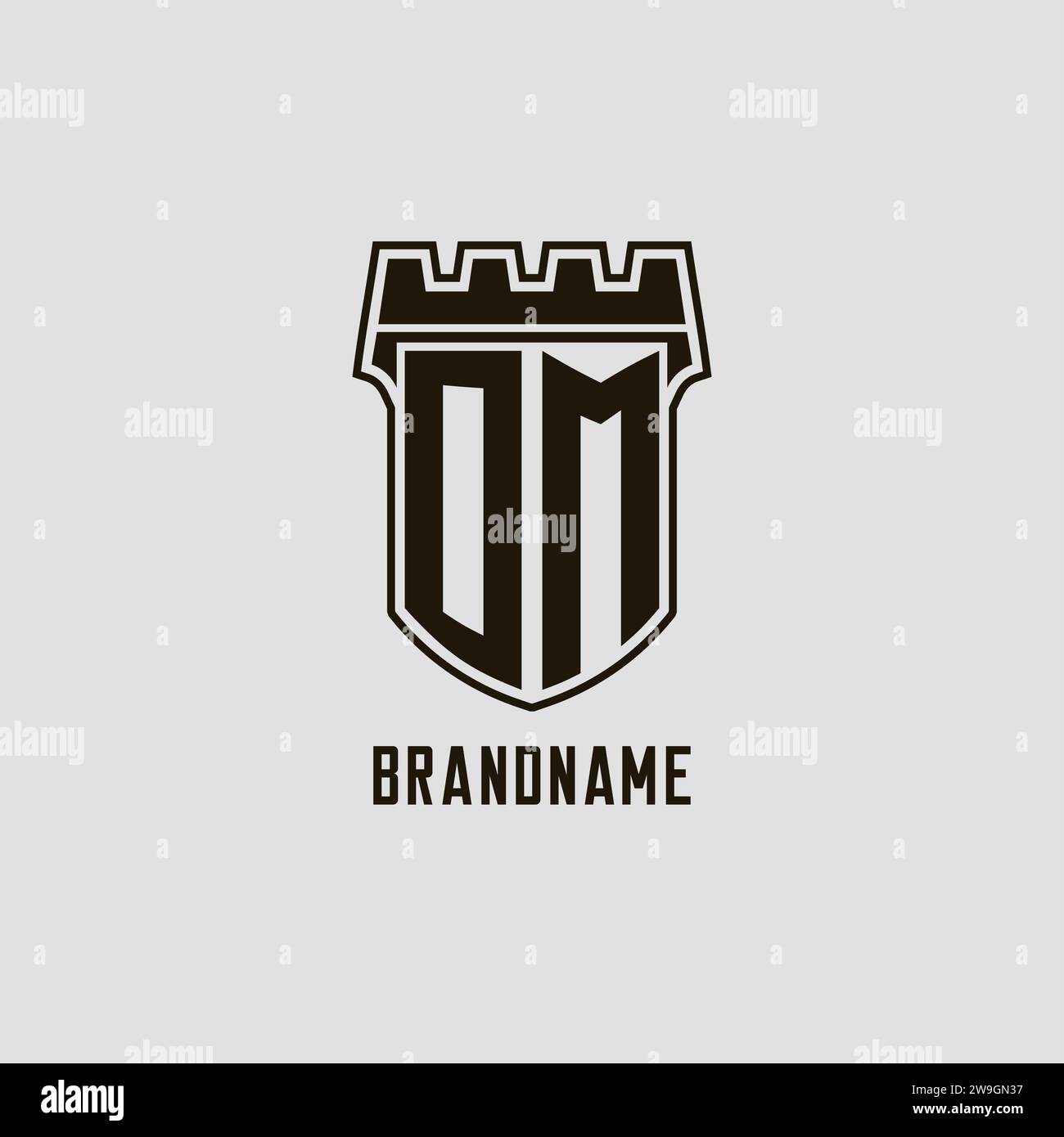 Monogram OM with shield fortress logo design style vector graphic Stock ...