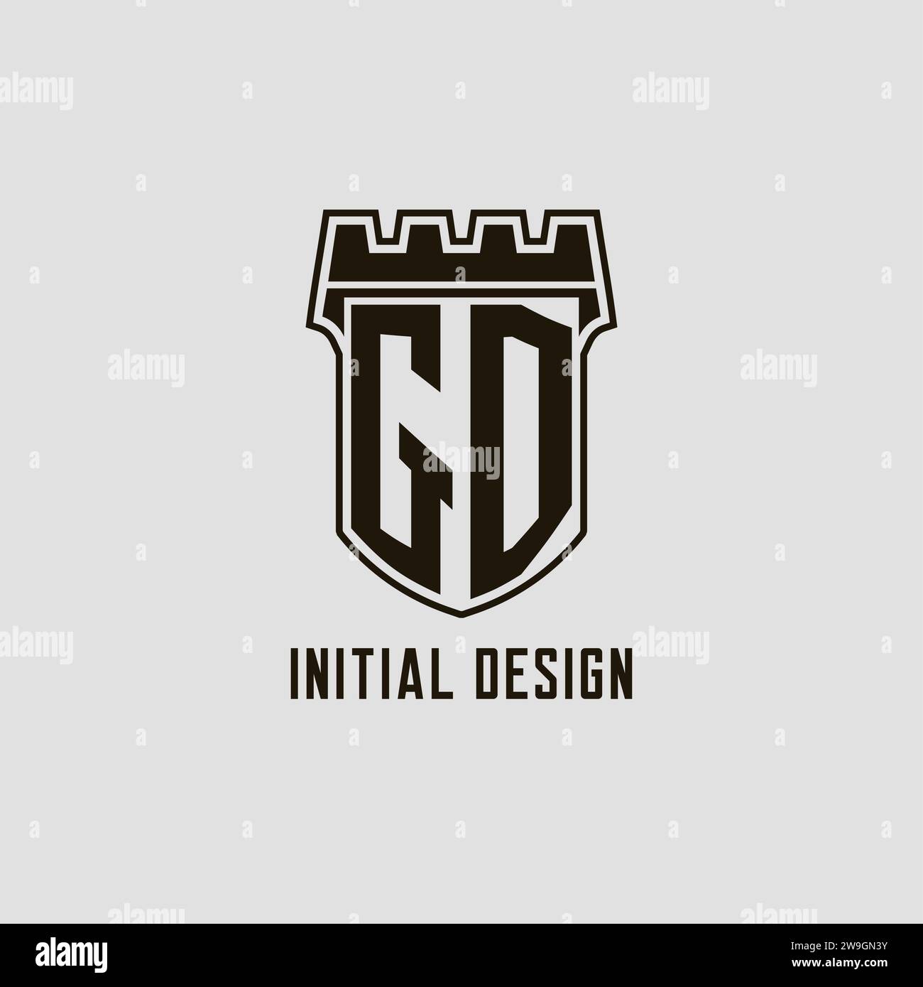 Monogram GD with shield fortress logo design style vector graphic Stock ...