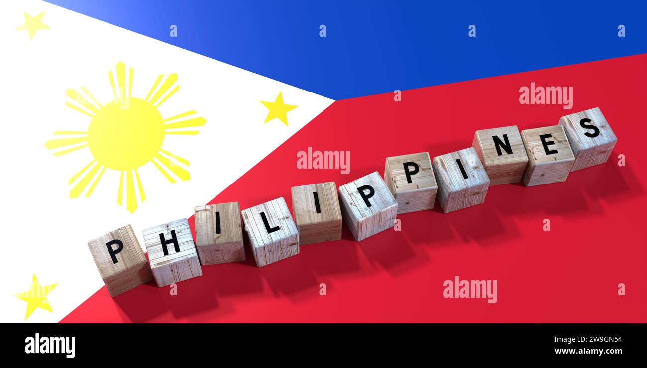 Philippines - wooden cubes and country flag - 3D illustration Stock ...