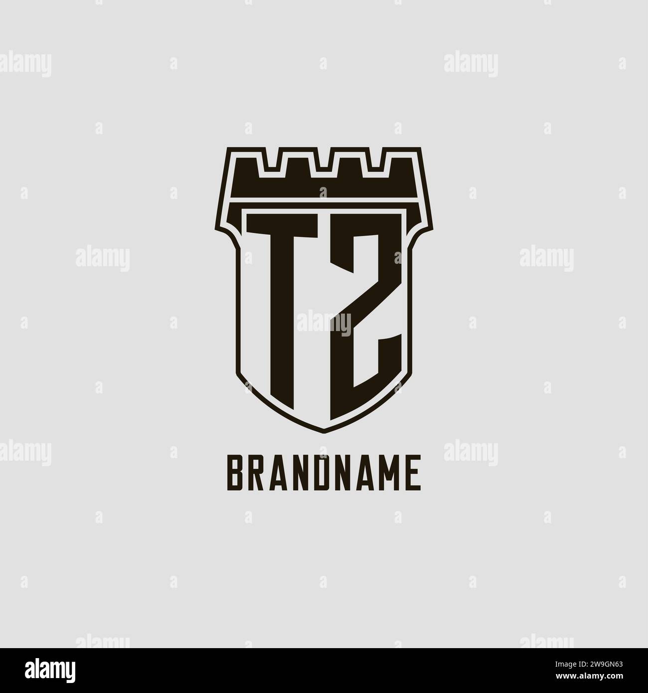 Monogram TZ with shield fortress logo design style vector graphic Stock ...