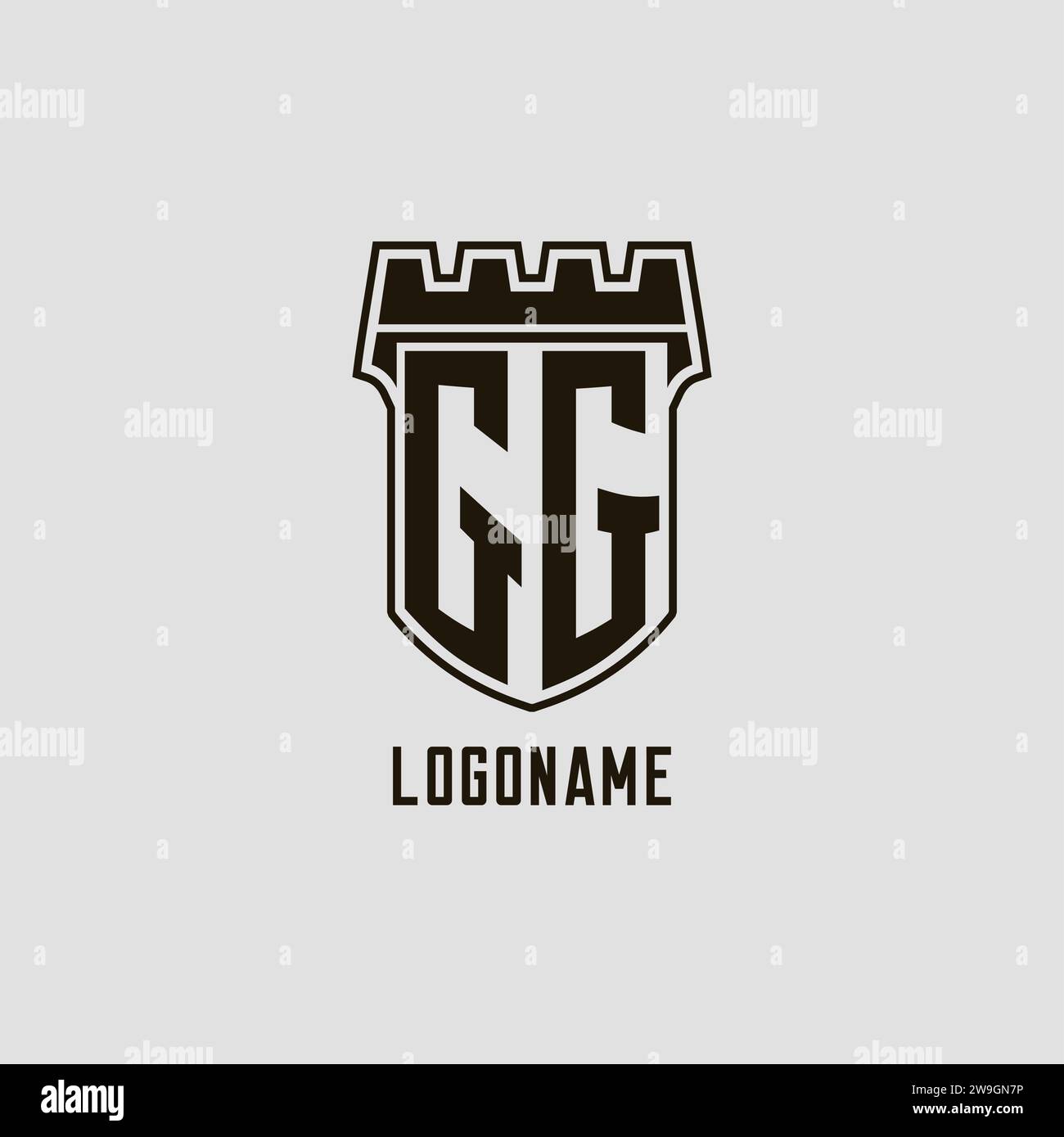 Monogram GG with shield fortress logo design style vector graphic Stock ...
