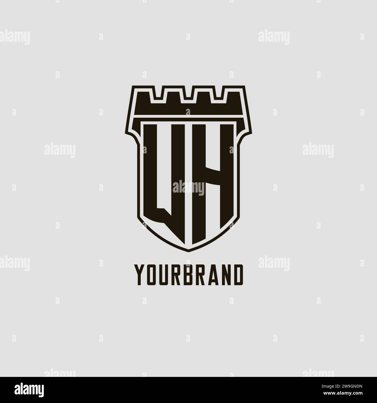 Monogram WH with shield fortress logo design style vector graphic Stock ...