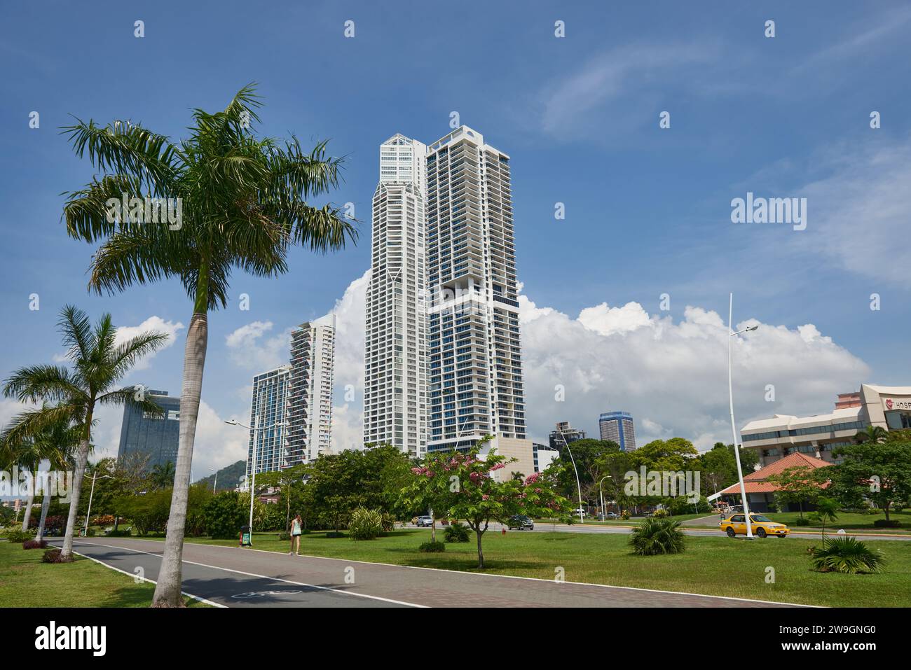 Green area and modern skyscrapers in Panama city, Republic of Panama ...