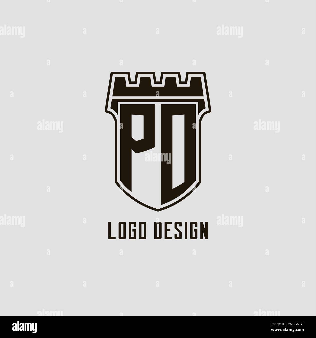 Monogram PO with shield fortress logo design style vector graphic Stock ...
