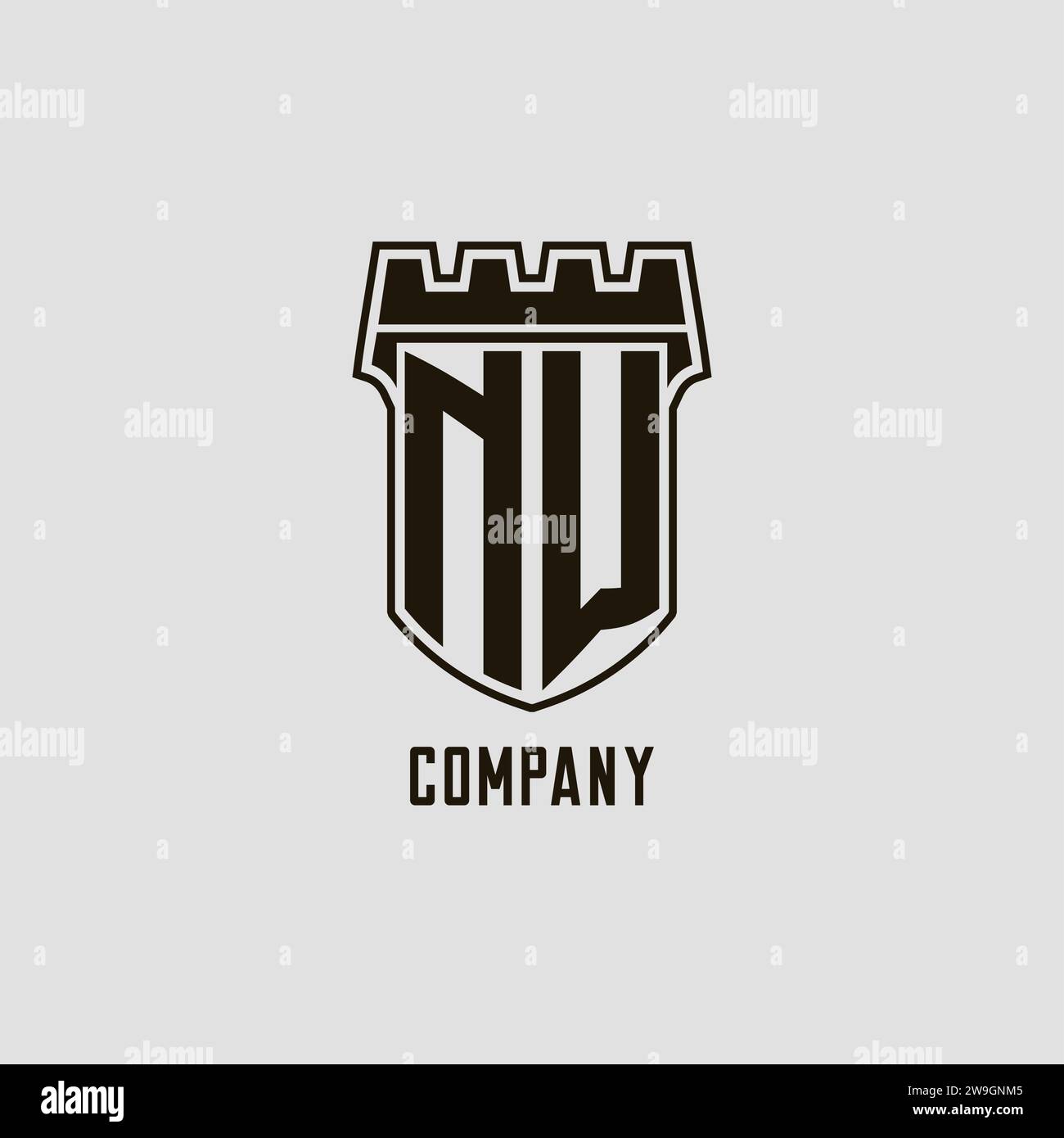 Monogram NW with shield fortress logo design style vector graphic Stock ...