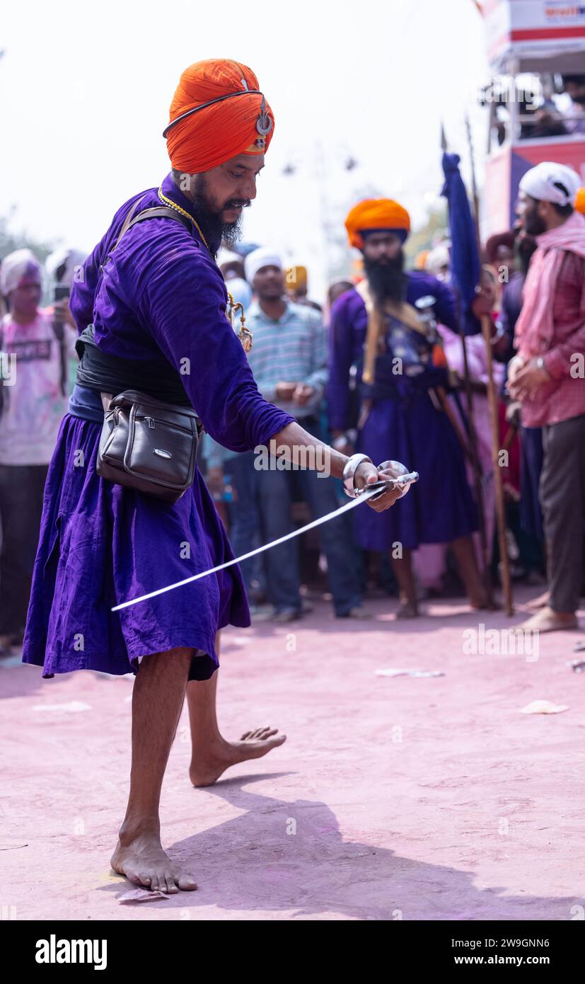 Sikh male (Nihang Sardar) performing martial art as culture during the ...
