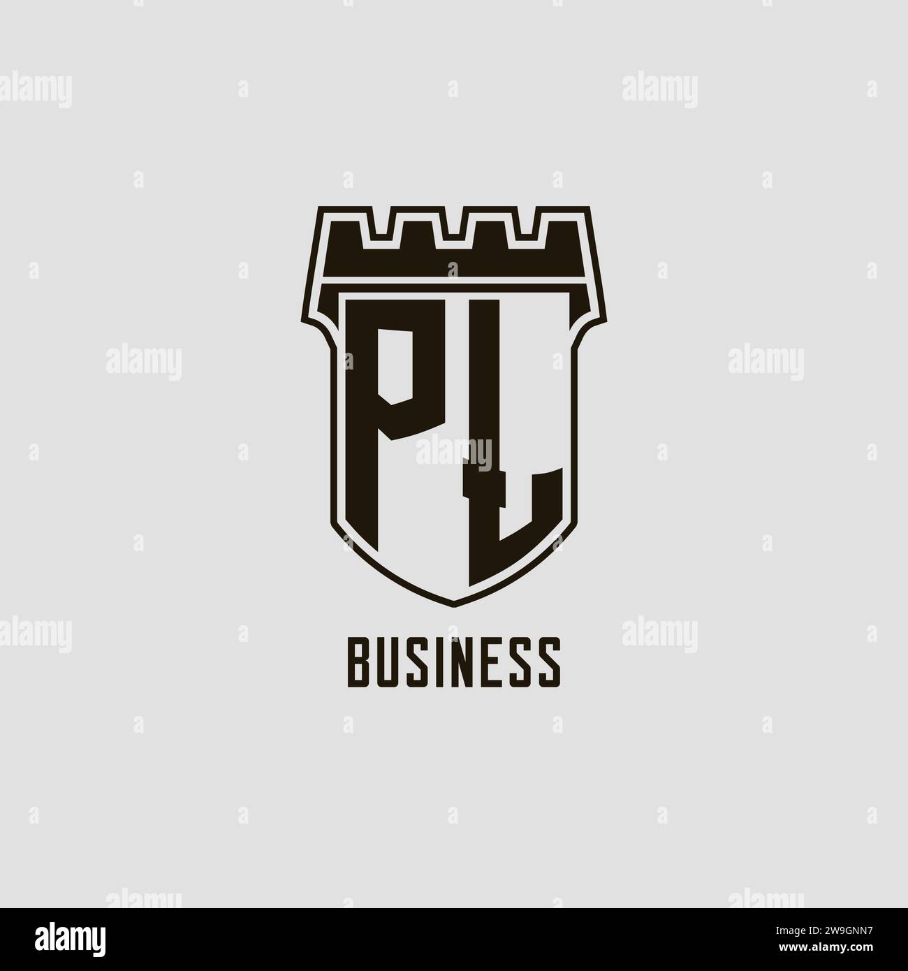 Monogram PL with shield fortress logo design style vector graphic Stock ...
