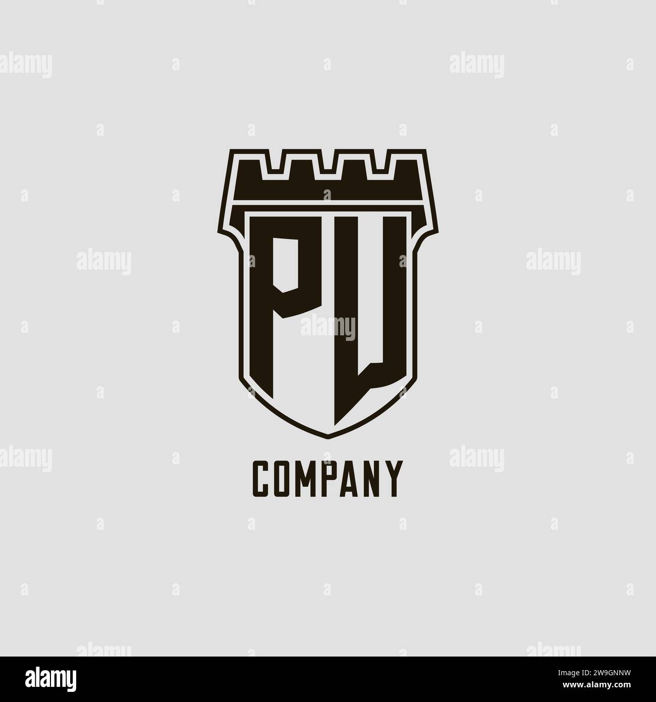 Monogram PW with shield fortress logo design style vector graphic Stock ...